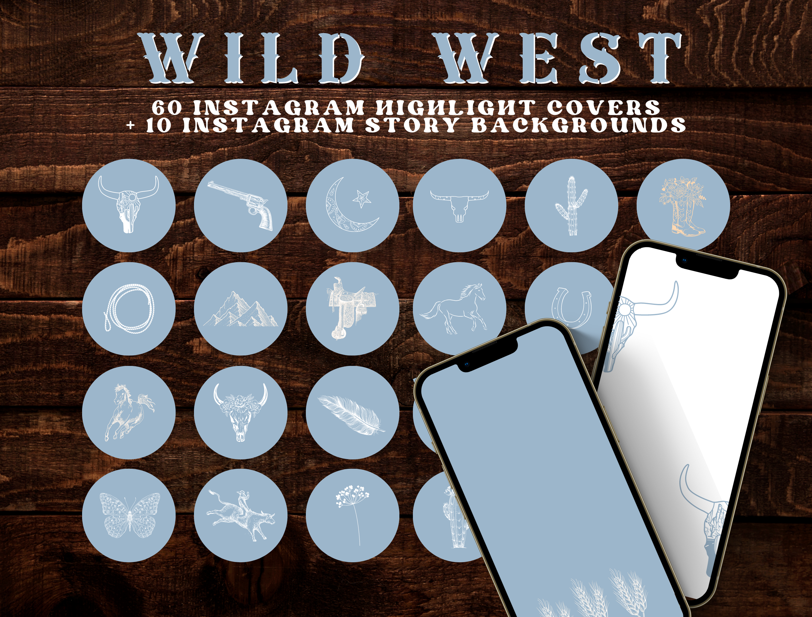 Wild West Cowgirl soft blue Turquoise Instagram highlight covers + sto ...